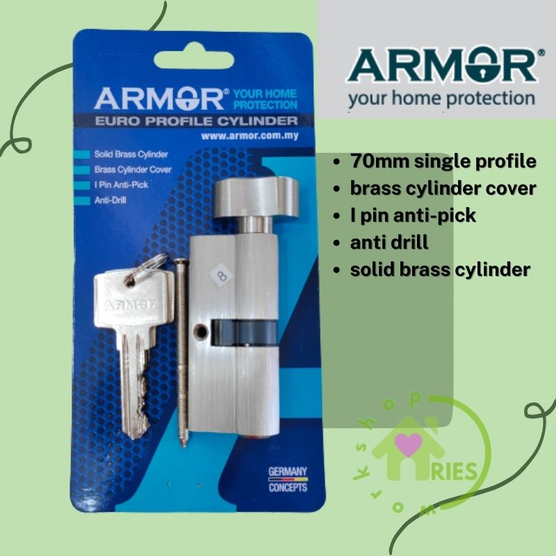 ARMOR 70mm single key euro profile cylinder / Solid Brass Thumbturn ...