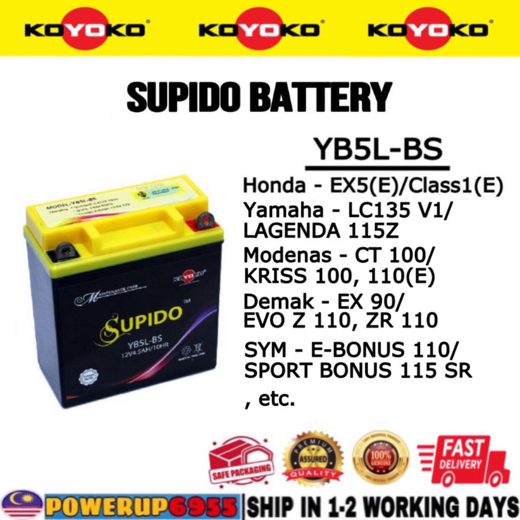 YB5L-BS YB5L BX5 KOYOKO SUPIDO BATTERY BATERI SEAL EX5 CLASS 1 EVO ...