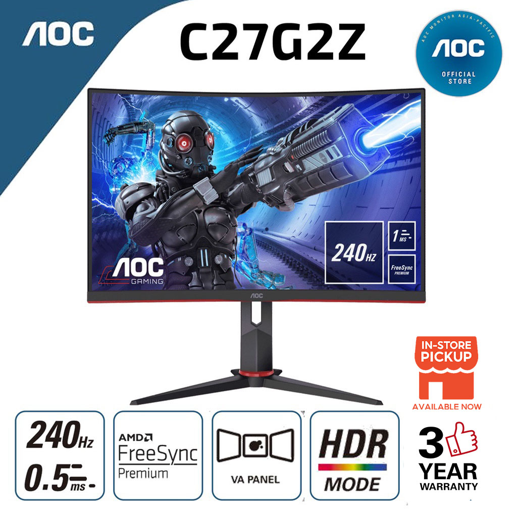 AOC C27G2Z 27" 240Hz 0.5Ms Curve FHD AMD FreeSync Gaming Monitor ...