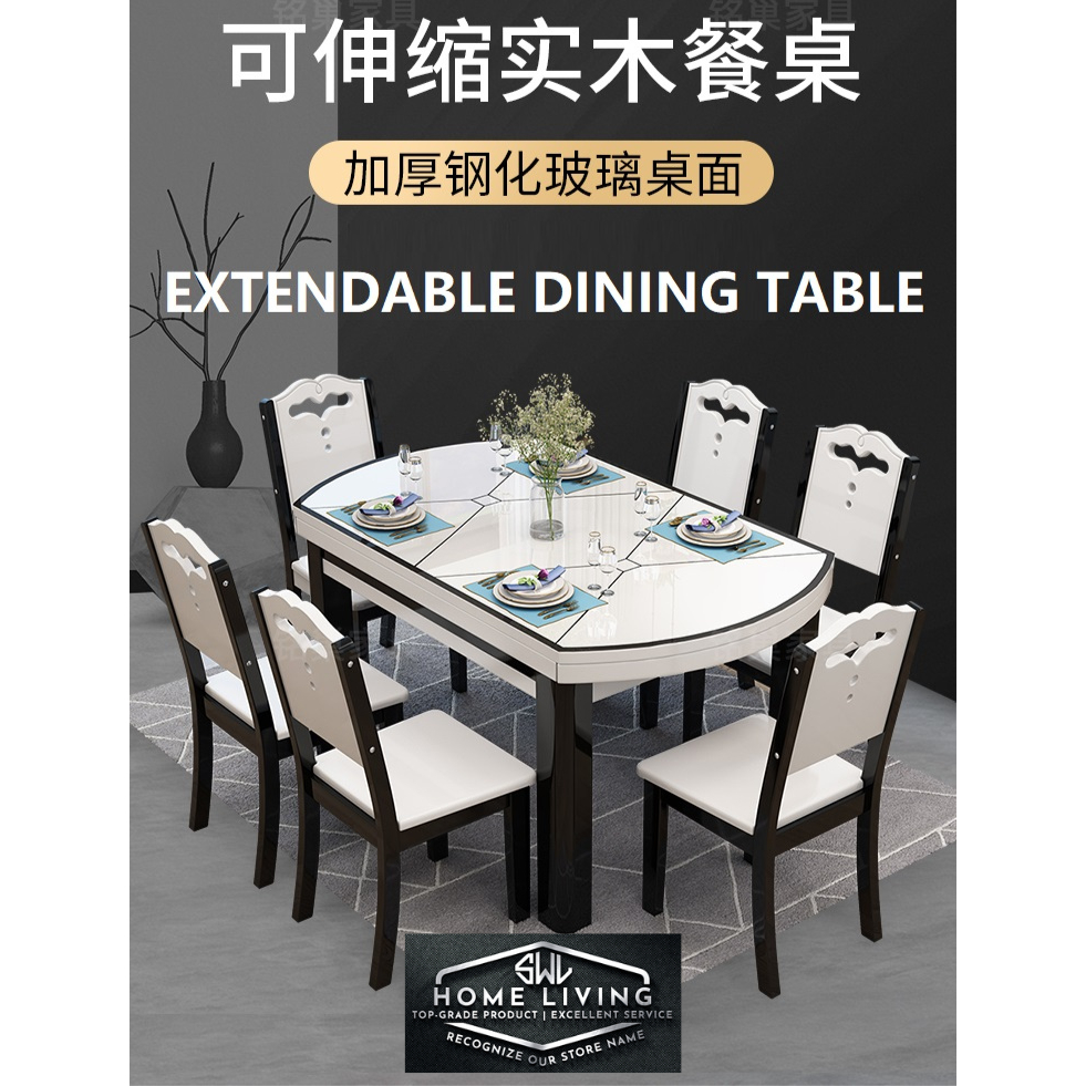Dining Table Chair Set Tempered Glass Table Kitchen Extendable Dining ...
