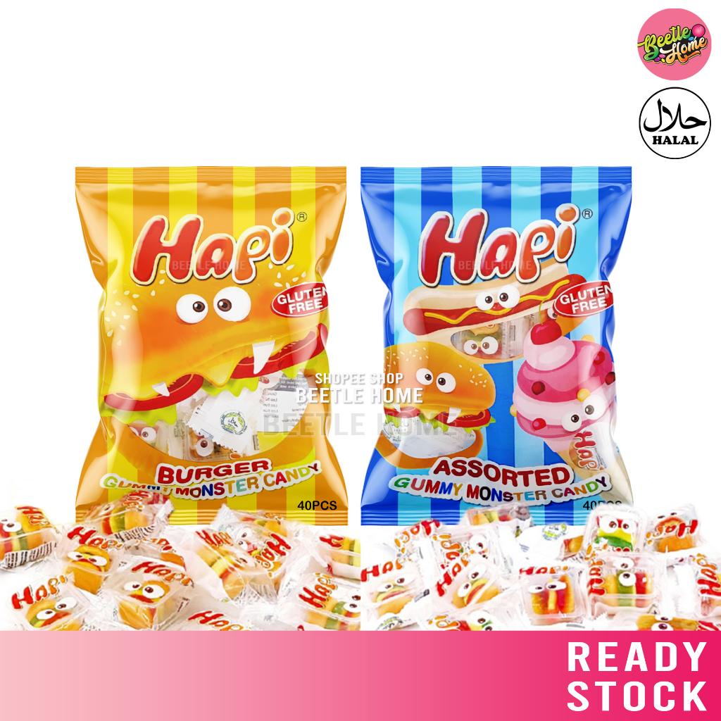 Hapi Burger Gummy Monster Assorted 40Pcs Soft Gummy Candy Gula-gula ...