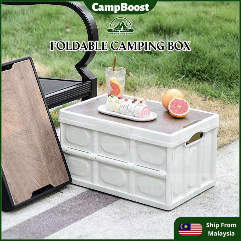 CampBoost Camping Storage Box Foldable Camping Box Storage With Wood ...