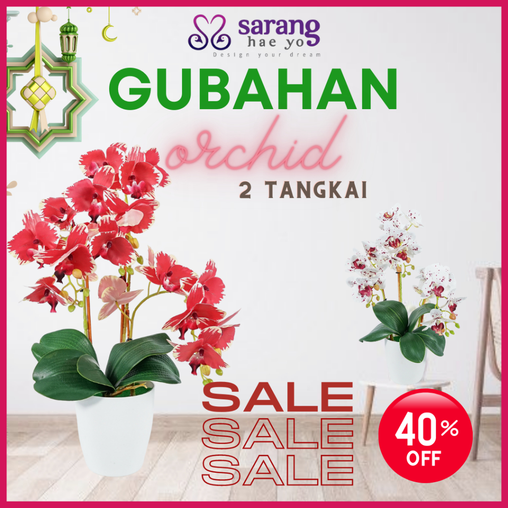 Gubahan Orkid Raya Baru Latex 3D Printed Pasu 9 Kuntum/Orchid Flower ...