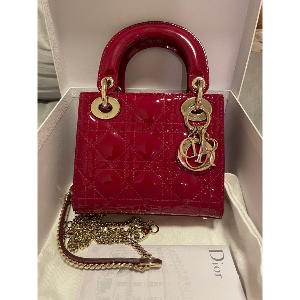 Lady Dior Mini Patent Leather Cherry Red Preloved | Shopee Malaysia
