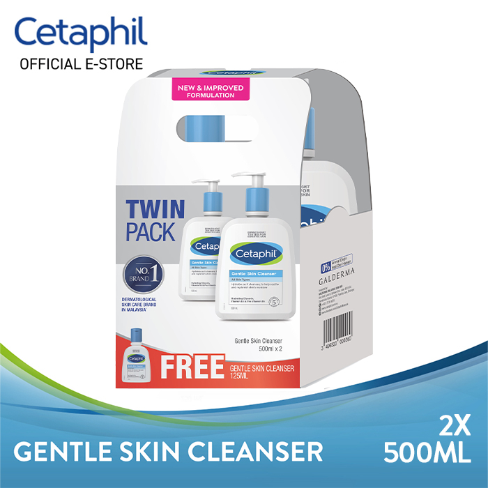 Cetaphil Twin Pack Gentle Skin Cleanser (500ml x 2) [Free Gentle Skin Cleanser 125ml] | Shopee ...