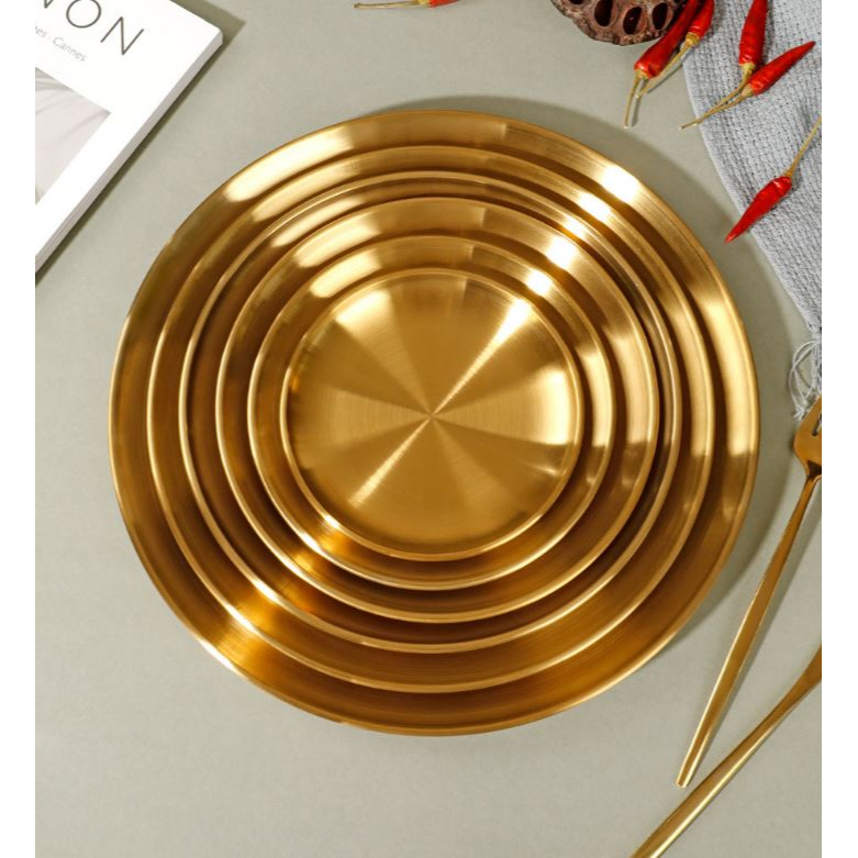 Korean Gold Stainless Steel Food Plate Metal tray Dining Plate Snack ...