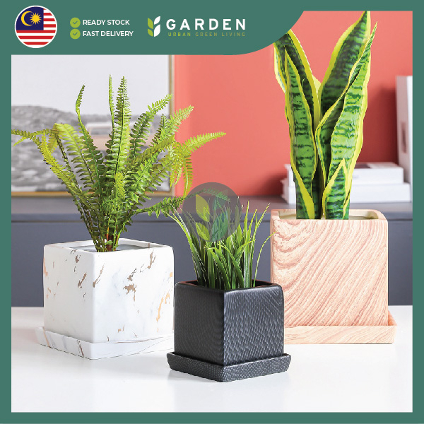 Marble Wood Sticker Square Ceramic Flower Pot Plant Pot Desktop Fleshy ...