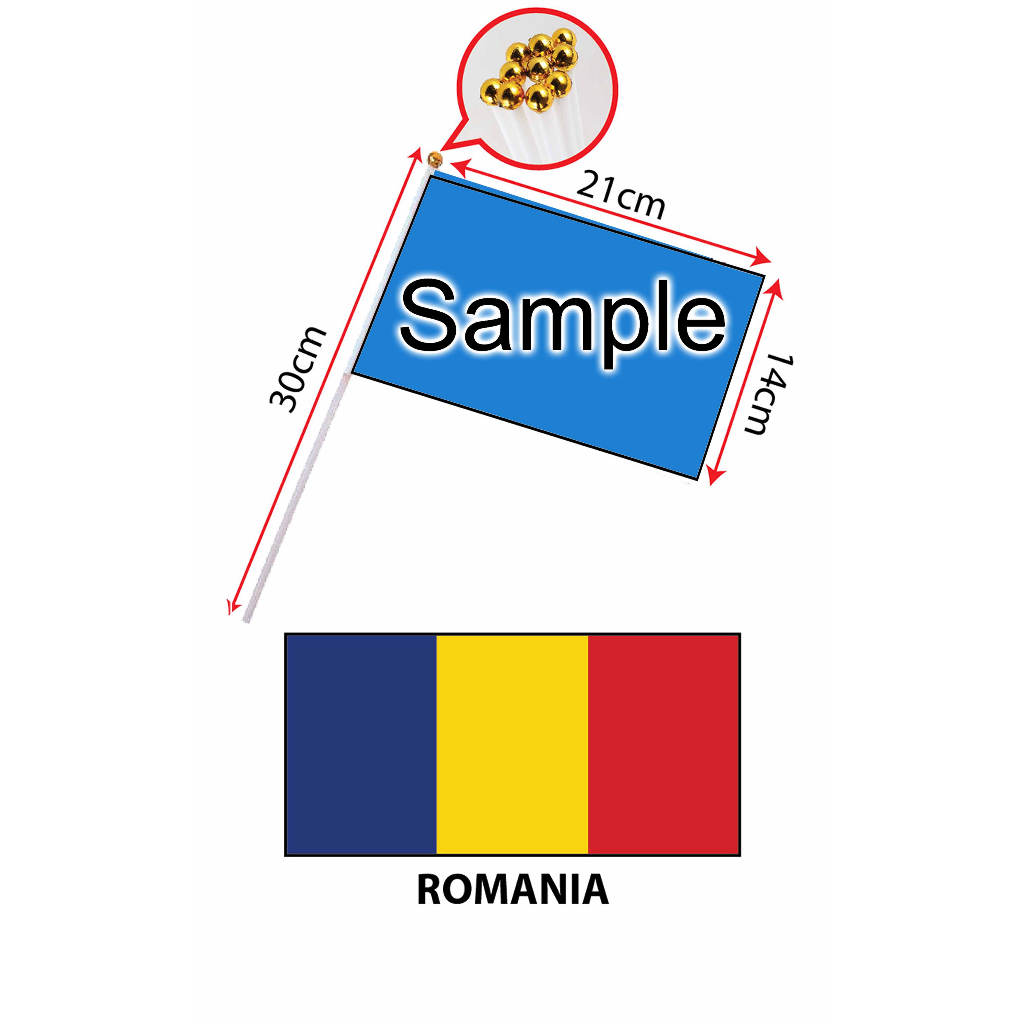 Romania Hand Flag With Stick (14x21cm)/ Bendera Tangan Dunia Romania ...