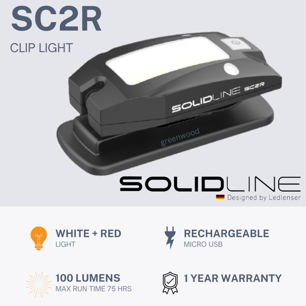 SOLIDLINE SC2R RECHARGEABLE Clip Light - 100 Lumens [35gm, Small, Versatile, Designed by ...