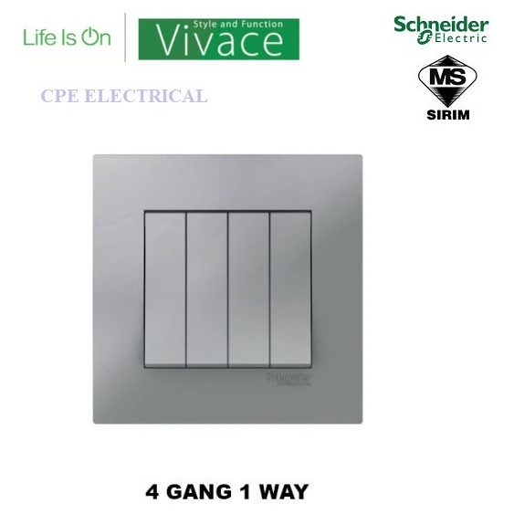 SCHNEIDER VIVACE KB34_1_AS 4 GANG 1 WAY SWITCH - Aluminium Silver ...