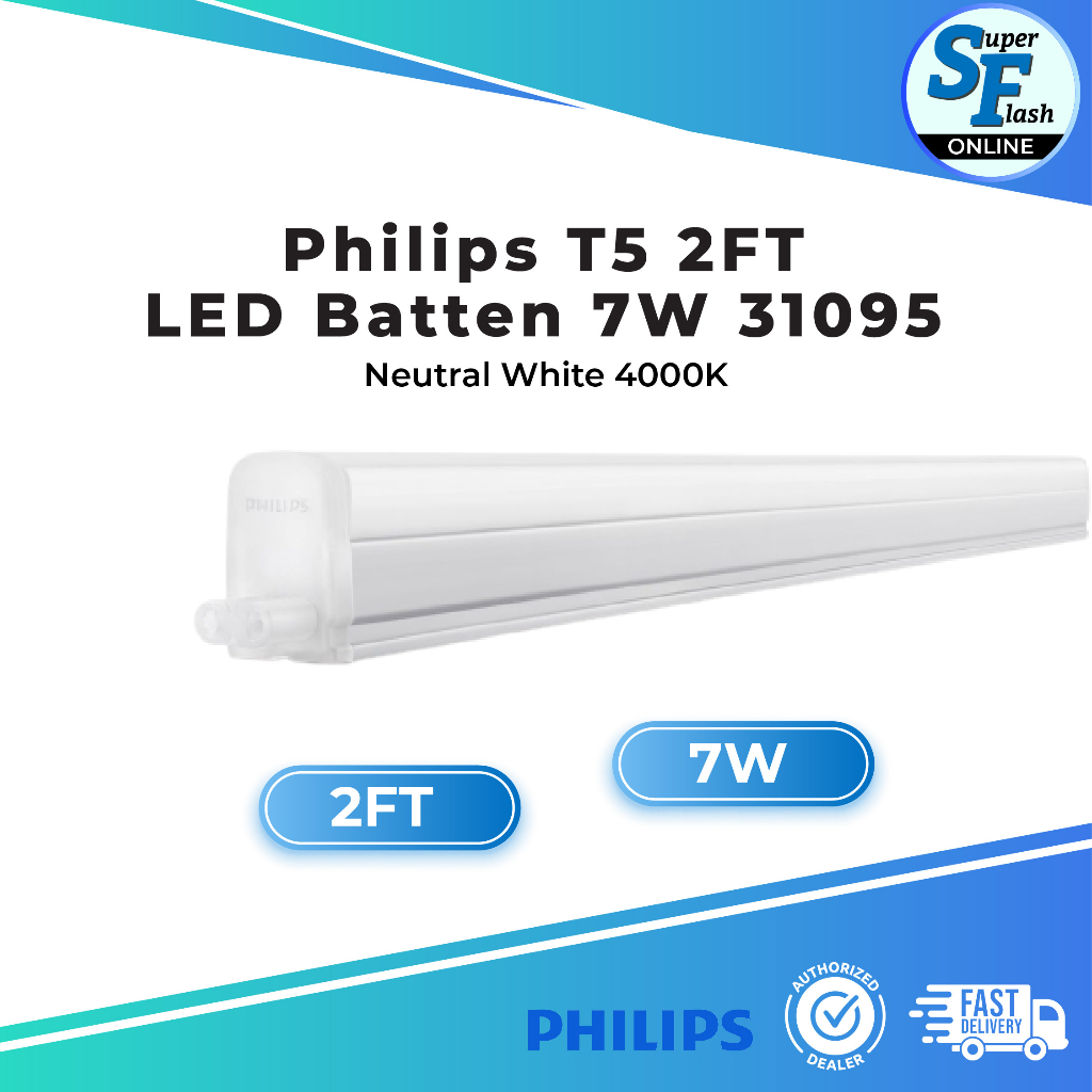 [5PCS] Philips T5 2FT LED Batten 7W 31095 (Neutral White 4000K ...
