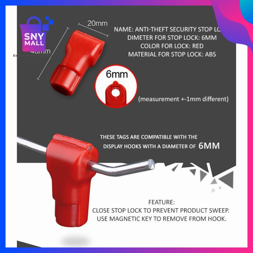 Anti-thief Stop Lock Hock 6mm Black / Red 50/100pcs | Shopee Malaysia