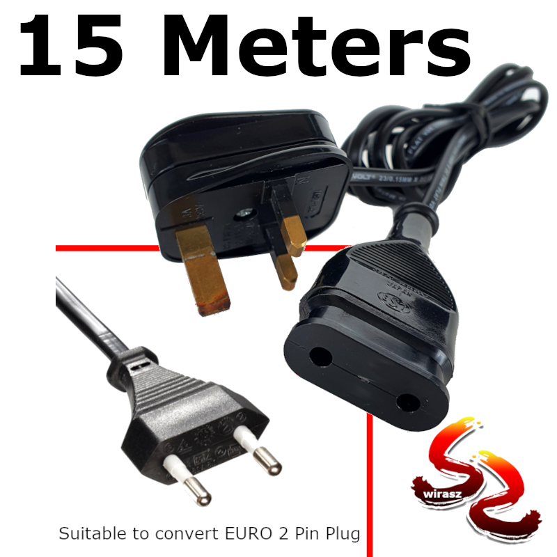 Euro 2 Pin Plug To Standard 3 Pin 13A Plug Top Power Cord Extension ...