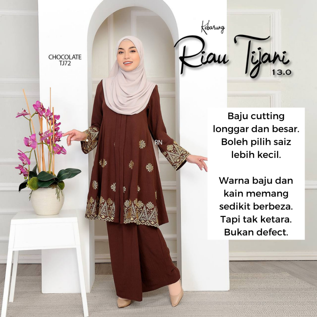 Baju Kebarung Kebaya Riau Sulam Labuh Longgar Plus Size Moden Muslimah ...