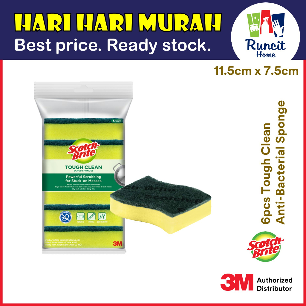 3M Scotch Brite 3pcs (3430) 6pcs (3448) 21-AB Tough Clean Scrub Sponge ...