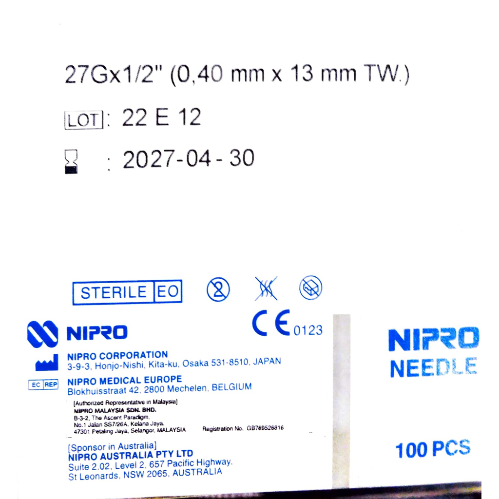 NIPRO needle 27G X 1/2 INCH (13mm) - 100's - 5 BOXES/PACK EXPIRY 2027 READY STOCK | Shopee Malaysia