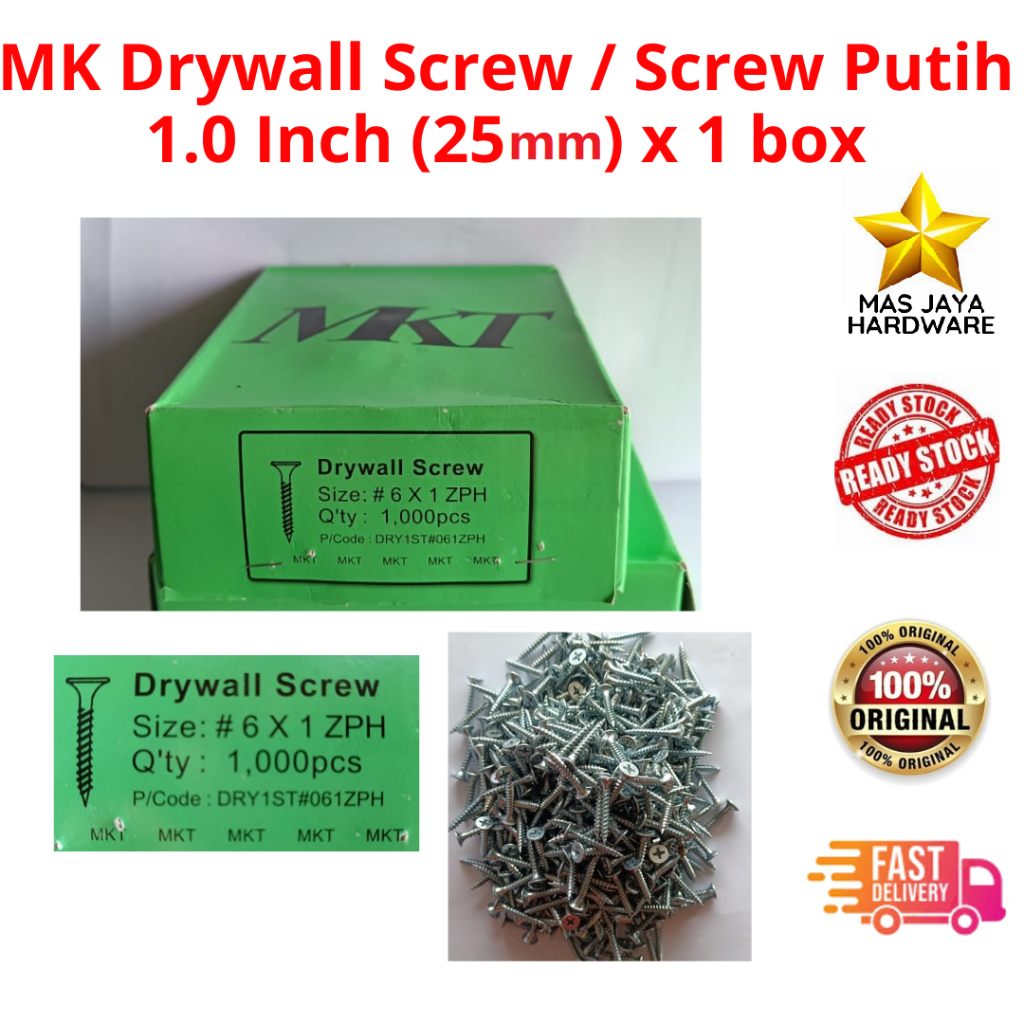 MK #6 X 1" 25mm WHITE DRYWALL SCREW ZPH (1000PCS) CEILING PLASTER SCREW ...