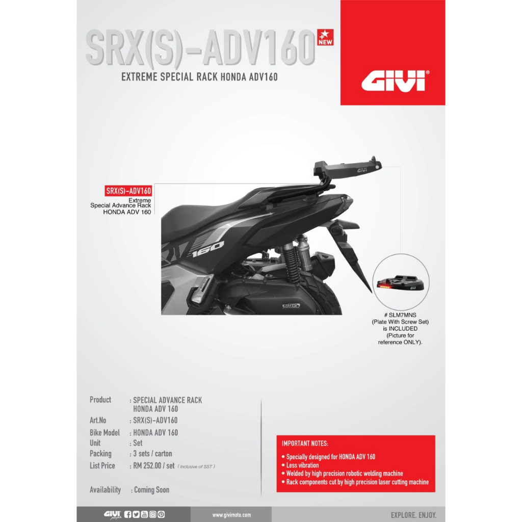 Honda ADV 160 Givi Extreme Special Rack With Brake Light | Shopee Malaysia