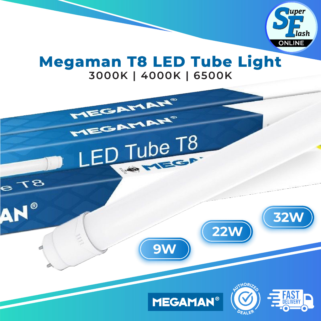 MEGAMAN T8 LED Tube Light Bulb 9W/22W/32W || 3000K/4000K/6500K (5PCS ...
