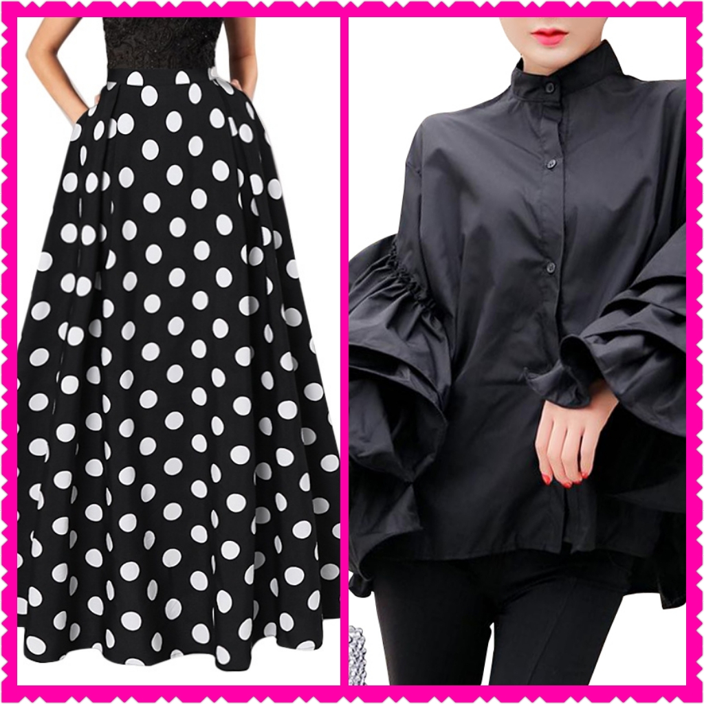 SET Skirt Polkadots Retro Saloma Blouse Saloma (size S-5XL) Blouse ...