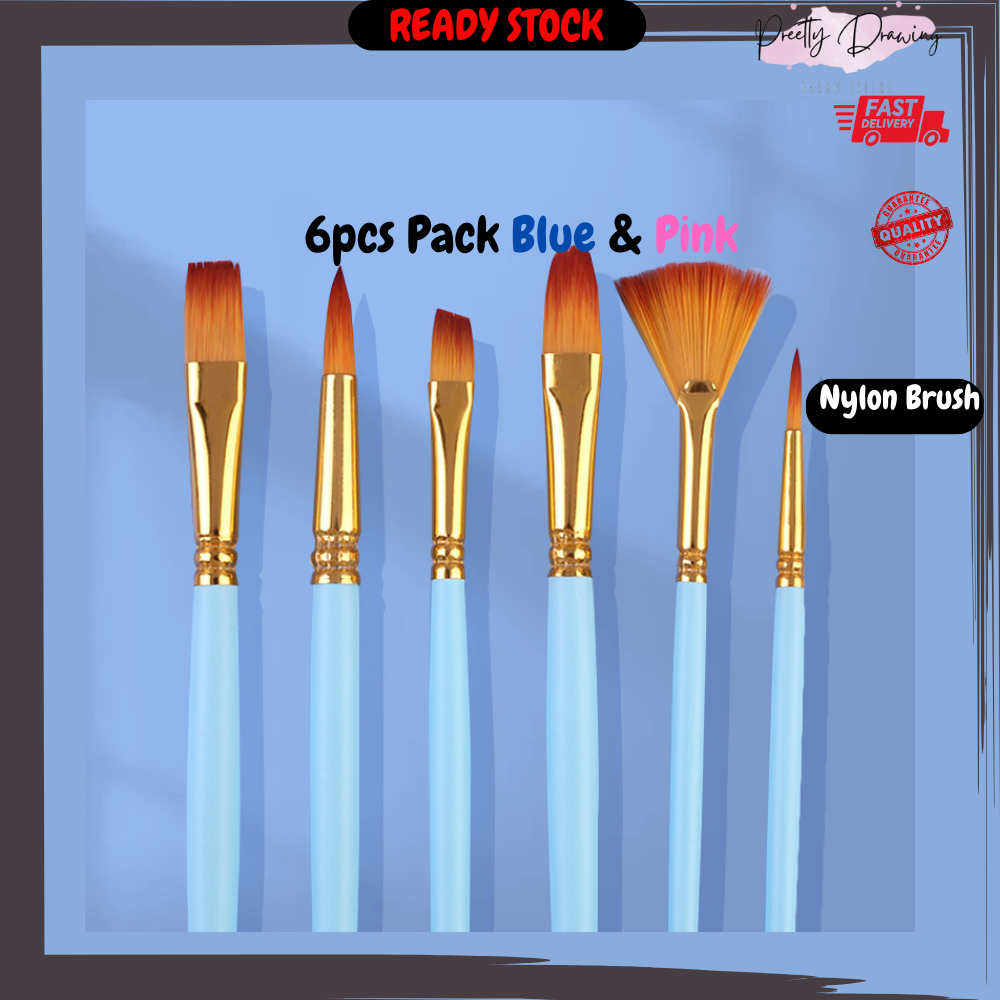 6pcs/Pack Premium Nylon Flat Brush Painting (Halal) Berus Cat Wood Fan ...