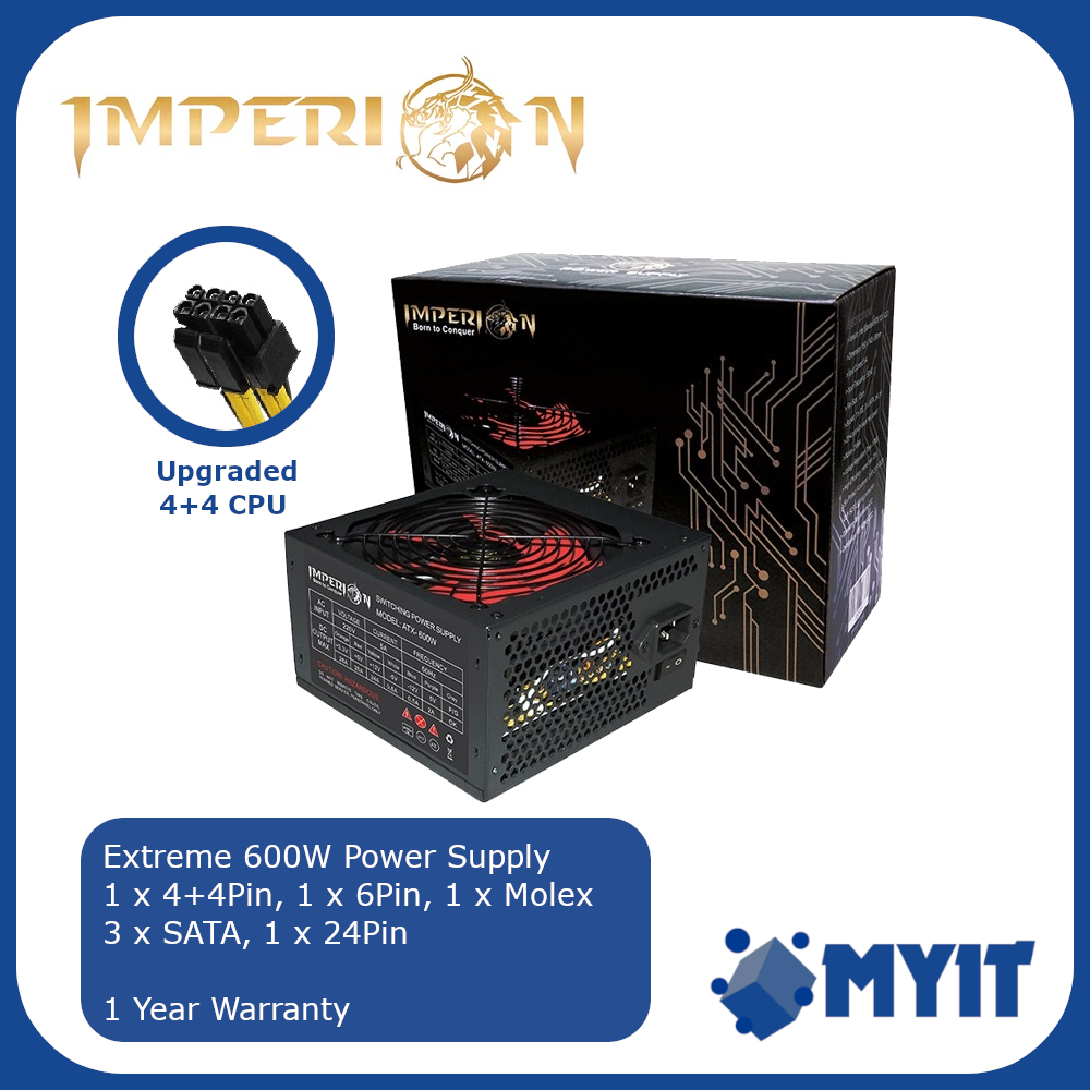 Imperion Power Supply New 2022 ATX-600W Extreme Series Black Edition ...