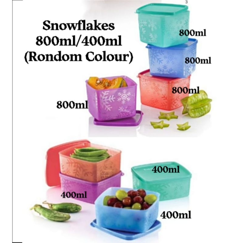 Tupperware Snowflake Square Round -400ml or 800ml (Rondom Colour ...