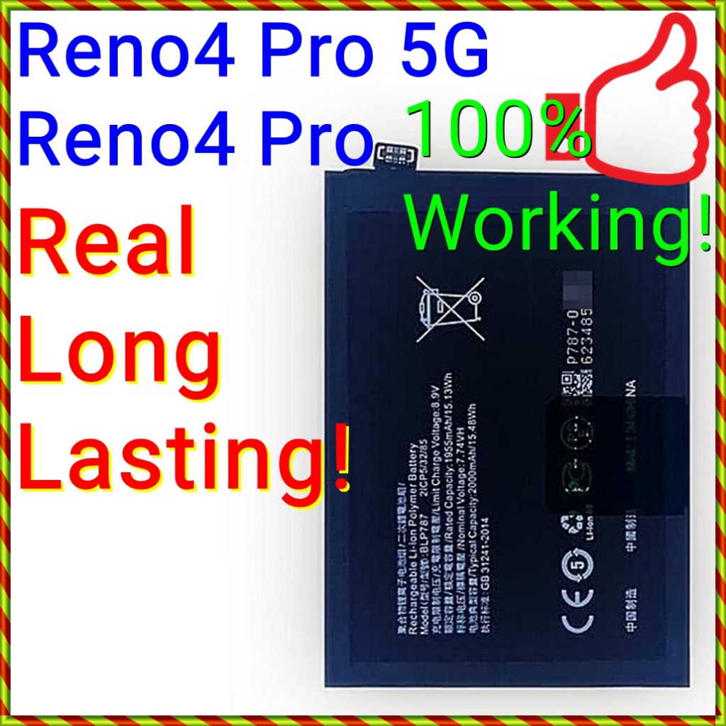(65W VOOC Charge) NEW ORI Last Long Stable Battery BLP787 Oppo Reno4 Pro 5G /Reno 4 Pro CPH2089 ...