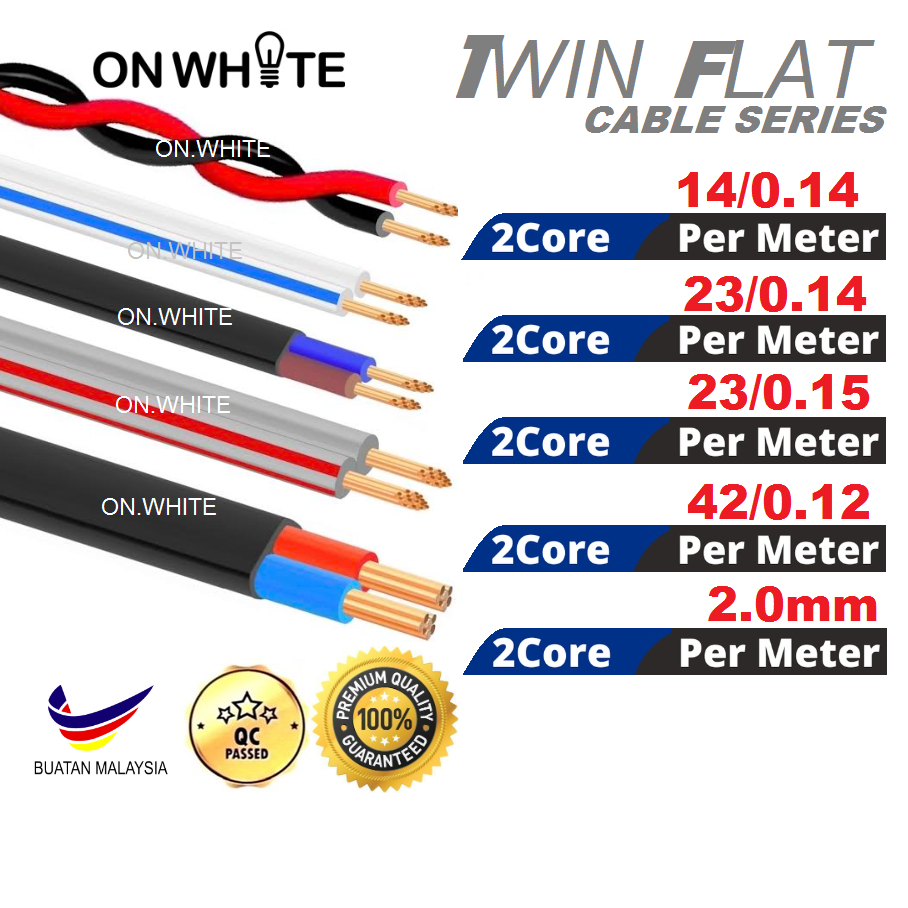 [ Per Meter ] Twin Flat 2Core Wire Cable /Speaker cable /Temporary wire ...