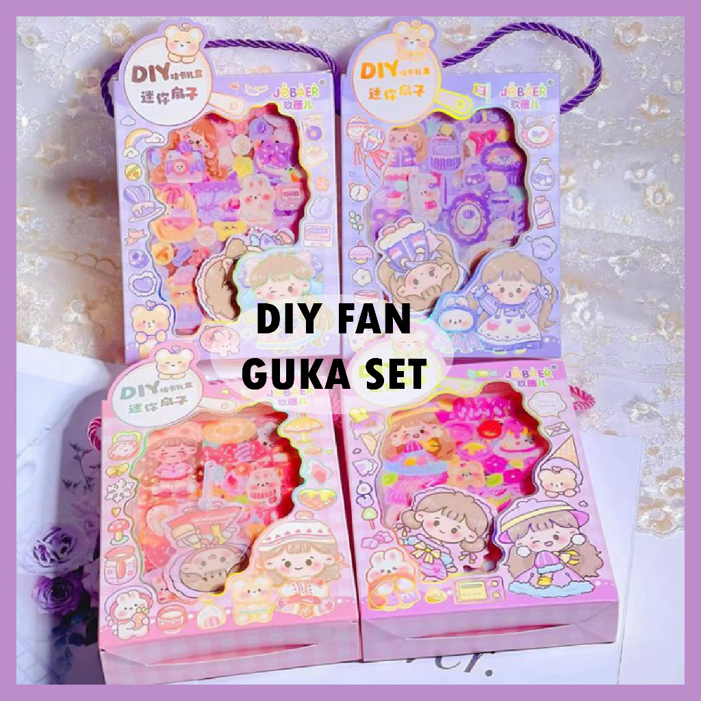 READY STOCK GIFT SET GUKA FAN SET WITH CUTE STICKER SET 可愛手工咕卡手账贴纸 ...