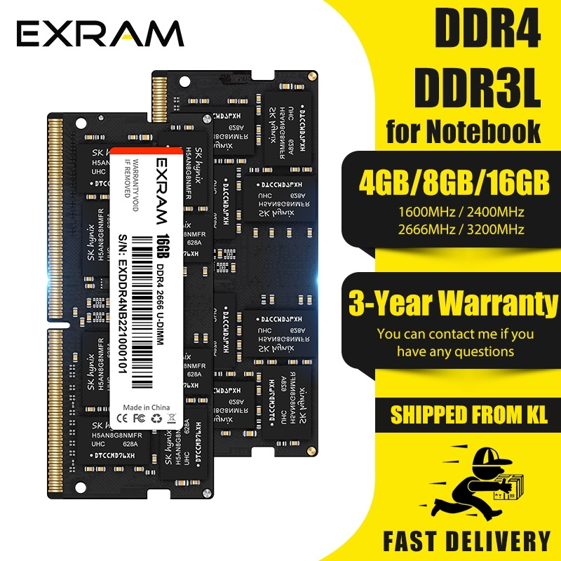 Exram Ddr3 Ddr3l Ddr4 Ram Laptop 4gb 8gb 16gb 1600mhz 2400mhz 2666mhz