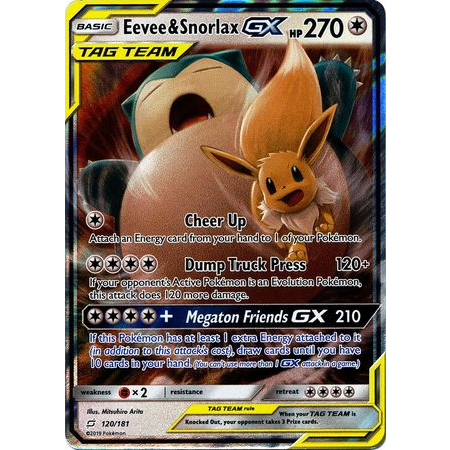 Eevee & Snorlax GX / 120/181 / Ultra Rare / Sun & Moon Team Up Pokemon Trading Card Game PTCG ...