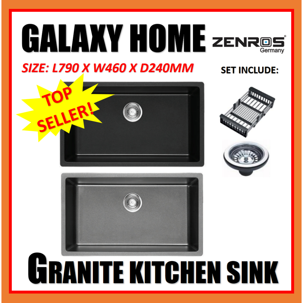 🌟FREE GIFT🌟 ZENROS HORSEMEN 790 x 460mm SINGLE BOWL GRANITE KITCHEN ...