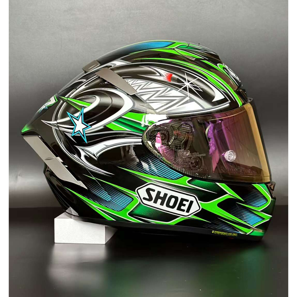 Free Visor!! SHOEI X14 Akira Yanagawa Green Rider Racing Plain Simple ...