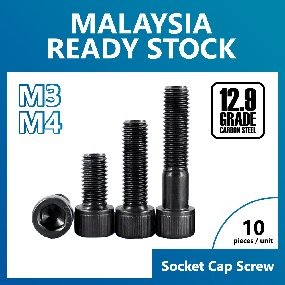 M3 M4 Socket Cap Head Screws 12.9 Grade High Tensile Black Carbon Steel 10pcs pack Allen Bolt ...