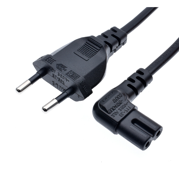 EU Euro 2 Pin Plug to Angled IEC 320 C7 Right Angle 90 Degree 2.5A 250V ...