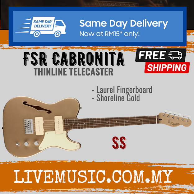 Squier FSR Cabronita Thinline Telecaster Electric Guitar, Laurel FB ...