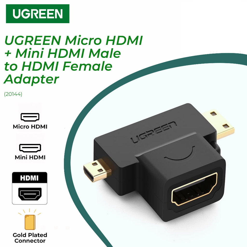 UGREEN 20144 Micro HDMI + Mini HDMI Male to HDMI Female Adapter, Black ...