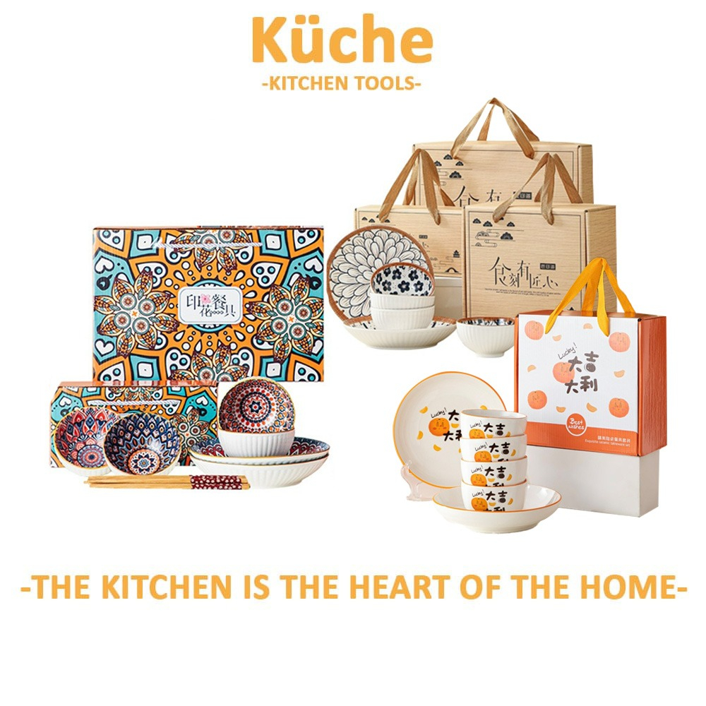 KUCHE Rice Bowl And Plate Set Tableware Set Rice Bowl Plate Set Ceramic ...