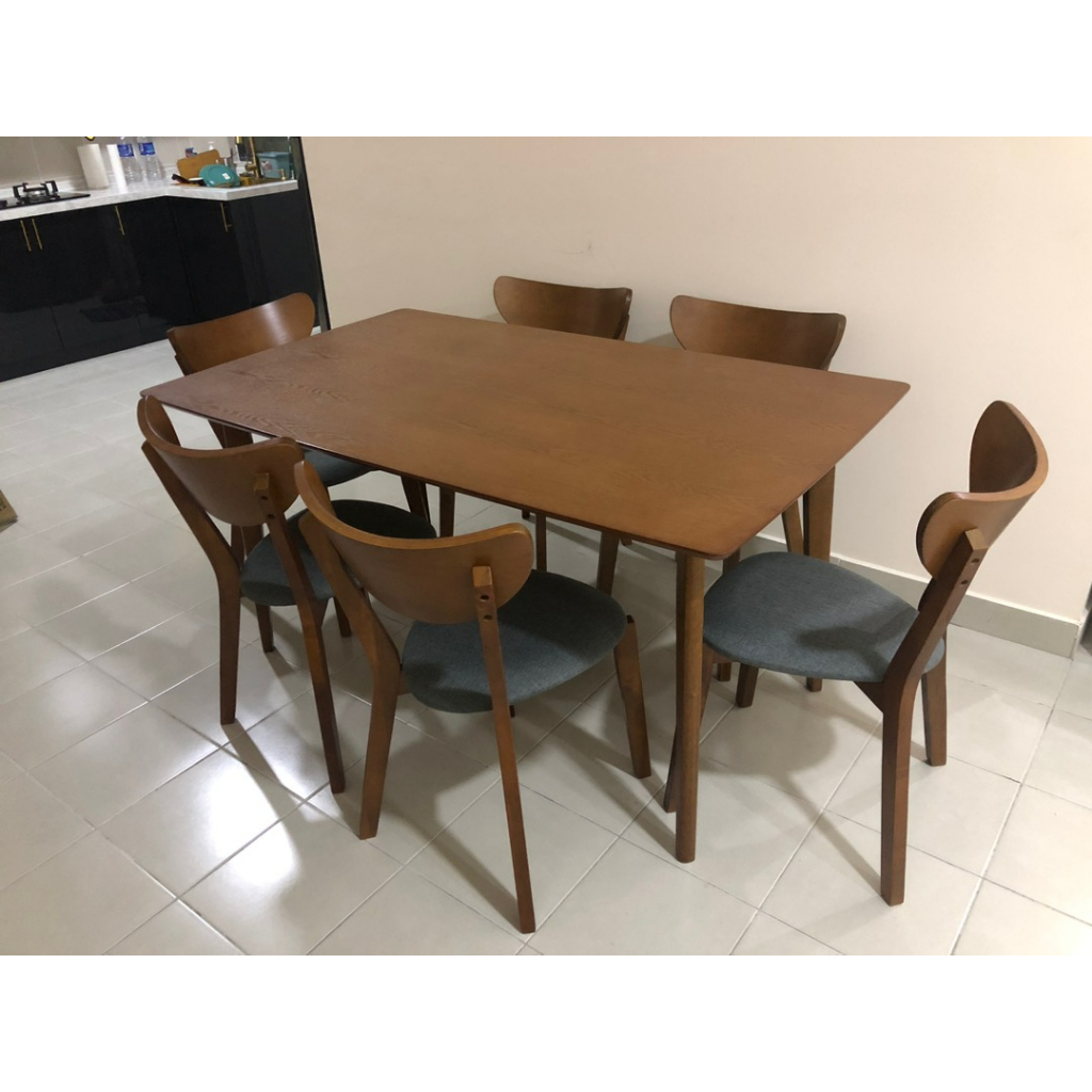 1 Meja Makan Kayu 6 Kerusi Makan Kayu1+6 | Shopee Malaysia