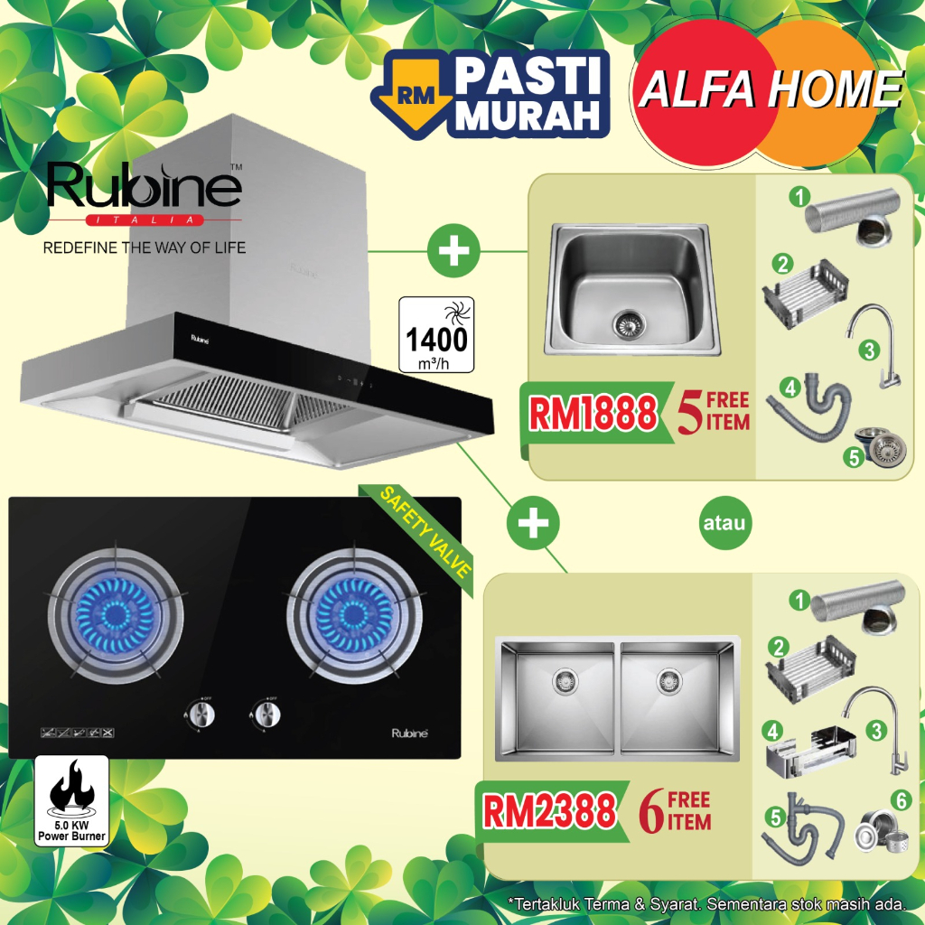 [PROMOSI BULAN RAMADHAN] RUBINE COOKER HOOD + GAS HOB + KITCHEN SINK ...
