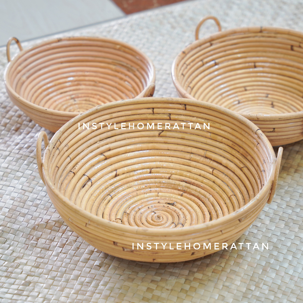 Rattan bowl Mangkuk rotan buah buahan fruit basket decoration solid ...