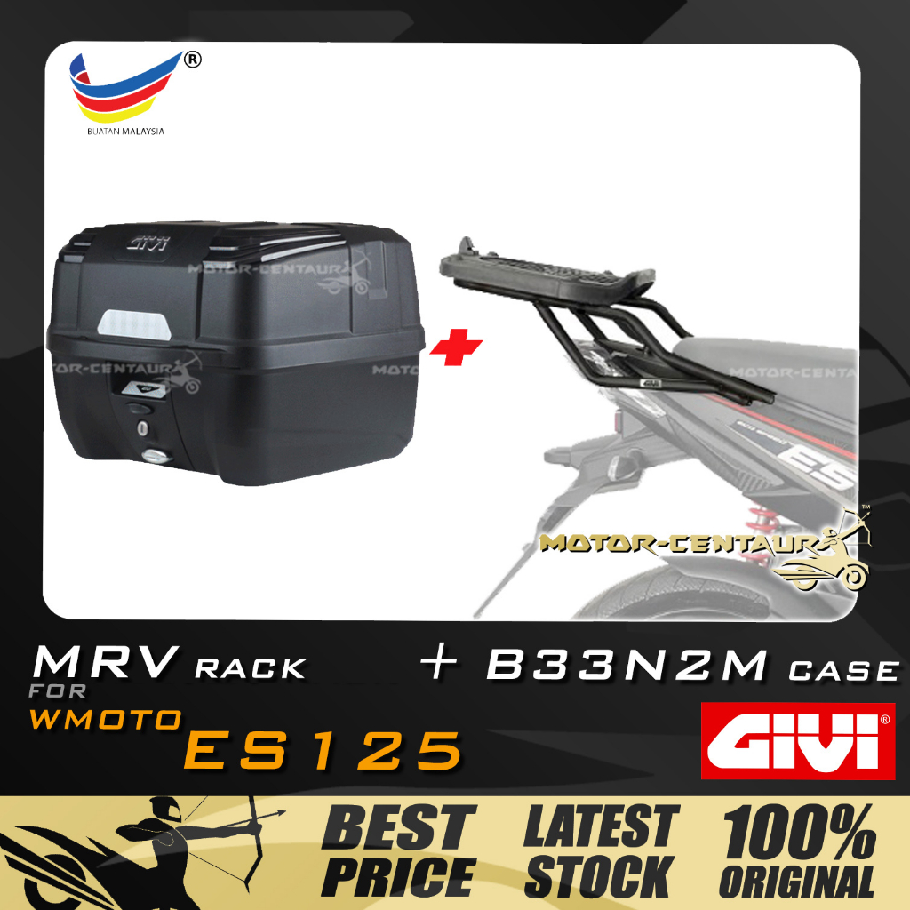 SET KOMBO KOTAK/BOX GIVI B27/B32/B33/B42/B45 TOP CASE + GIVI WMOTO ES125 MV/MRV MONORACK ADVANCE ...