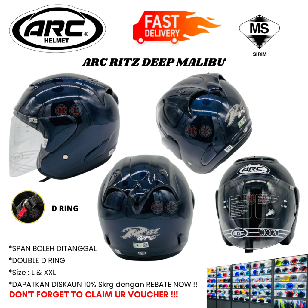 ARC RITZ PLAIN COLOUR OPEN FACE HELMET ORIGINAL ( HELMET ARC RITZ ...