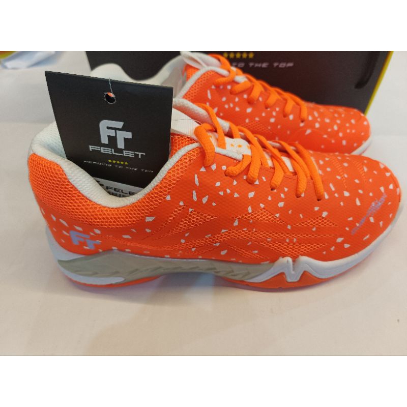 Felet lastest galaxy boost badminton shoe orange white color | Shopee ...