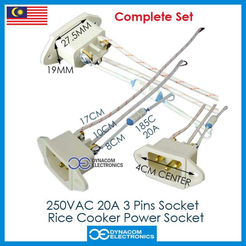 AC 250V 185C 20A 3 Pins Socket IEC320 C14 Rice Cooker Power Plug Socket ...