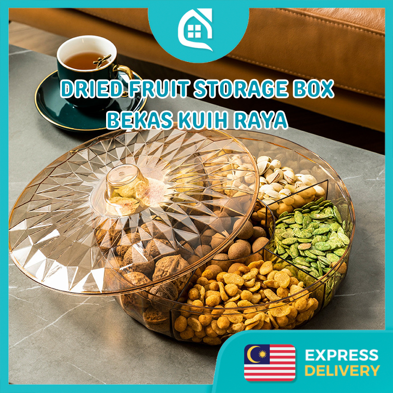 Bulat Bekas Kuih Raya 6 In 1 Compartment Plate Dried Fruit Storage Box ...