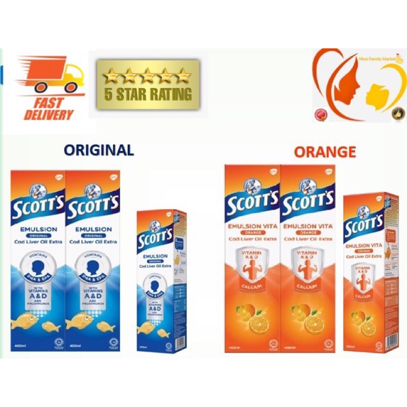 SCOTTs Emulsion Cod Liver Oil 400ml x 2 bottles - Original/ Orange ...