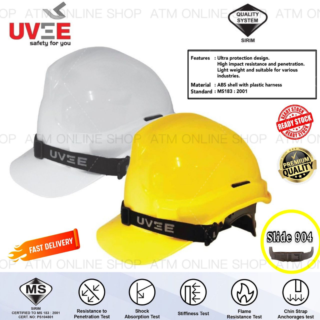 UVEE Professional Industrial Safety Helmet ( YELLOW / WHITE) Slide Lock ...