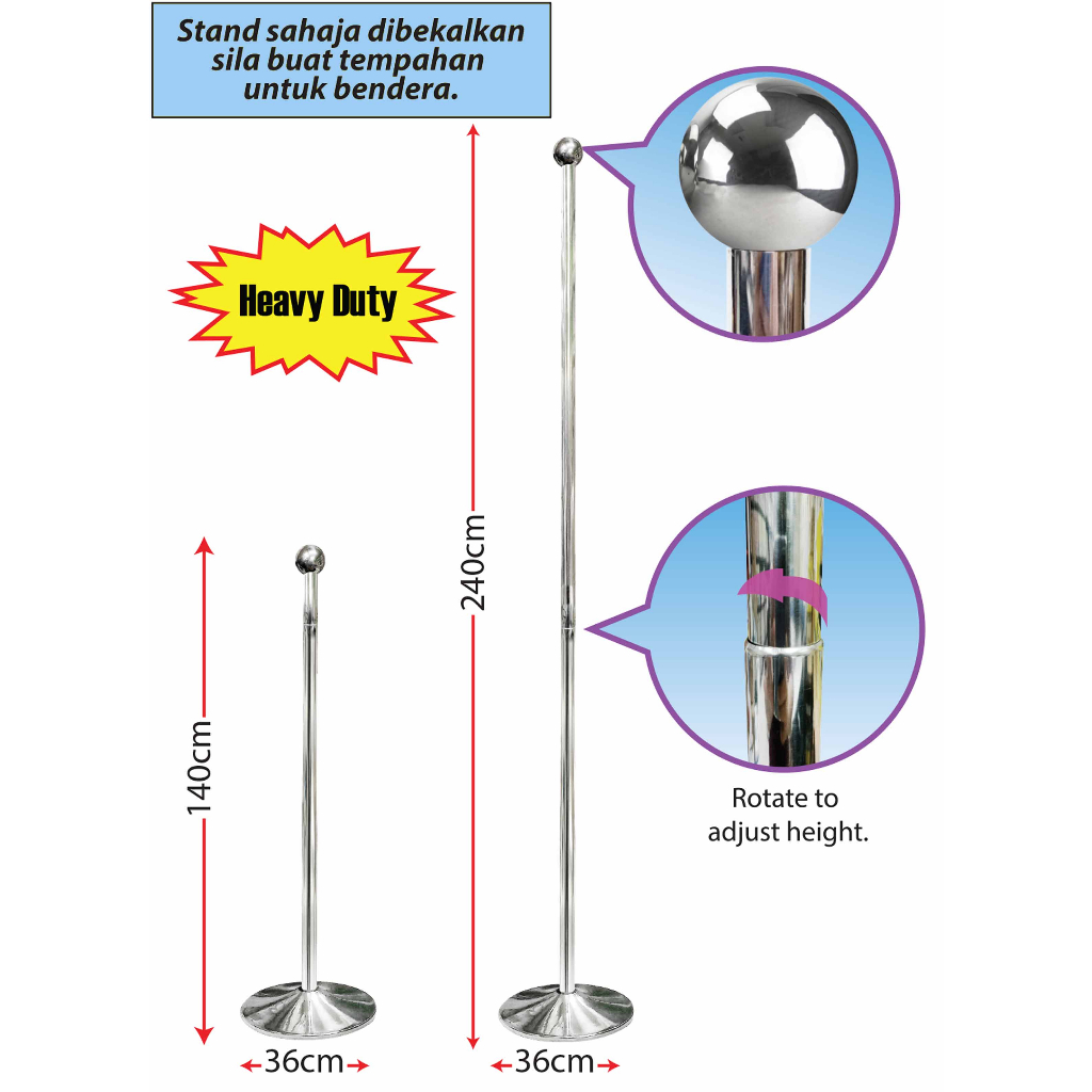 Flag Pole With Stand 2.4M ( Silver ) | Shopee Malaysia